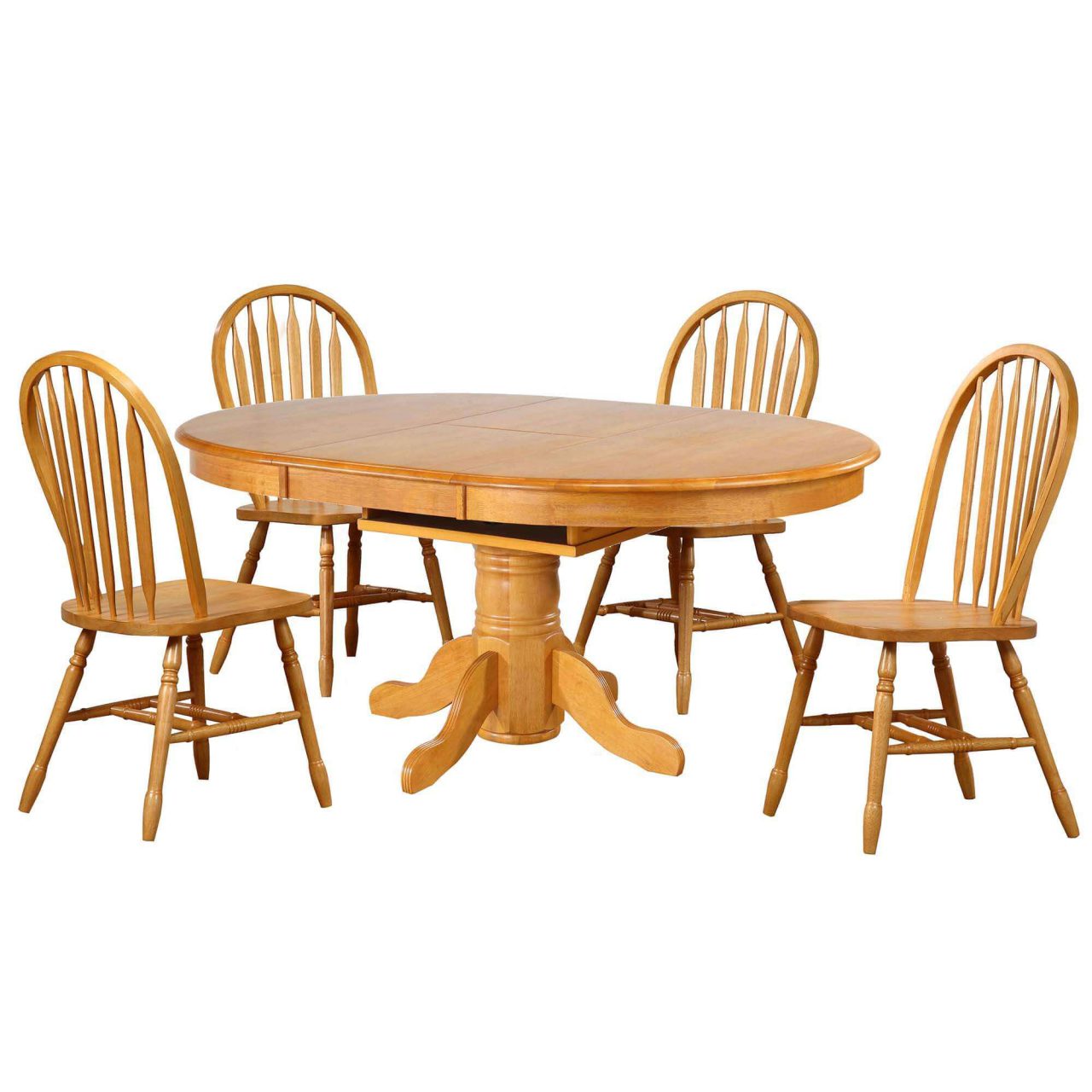 Oval Butterfly Leaf Dining Set with Four Arrowback Chairs - Light Oak ...