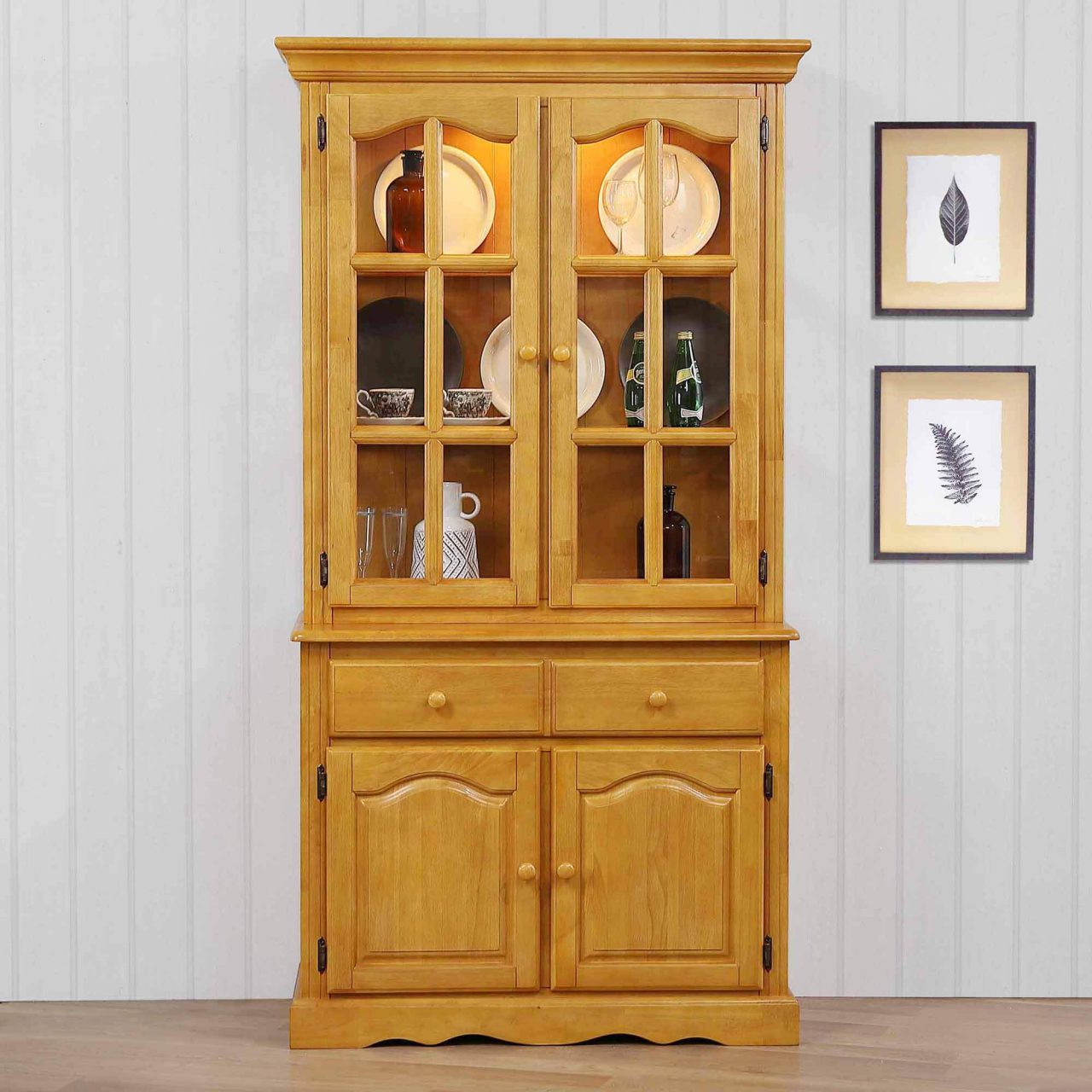 Sunset 2 Door Buffet/ Lighted Hutch – Light Oak - Sunset Trading