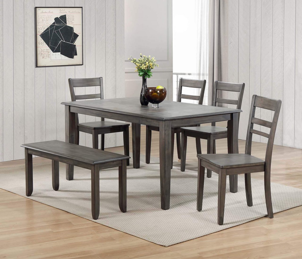 Shades of Gray Dining Set w/ Bench – Antique Gray (6 Piece) - Sunset ...